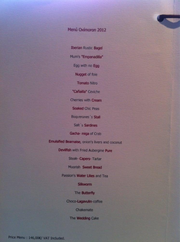 Menu at LEÑA restaurant, Marbella, Hotel Puente Romano