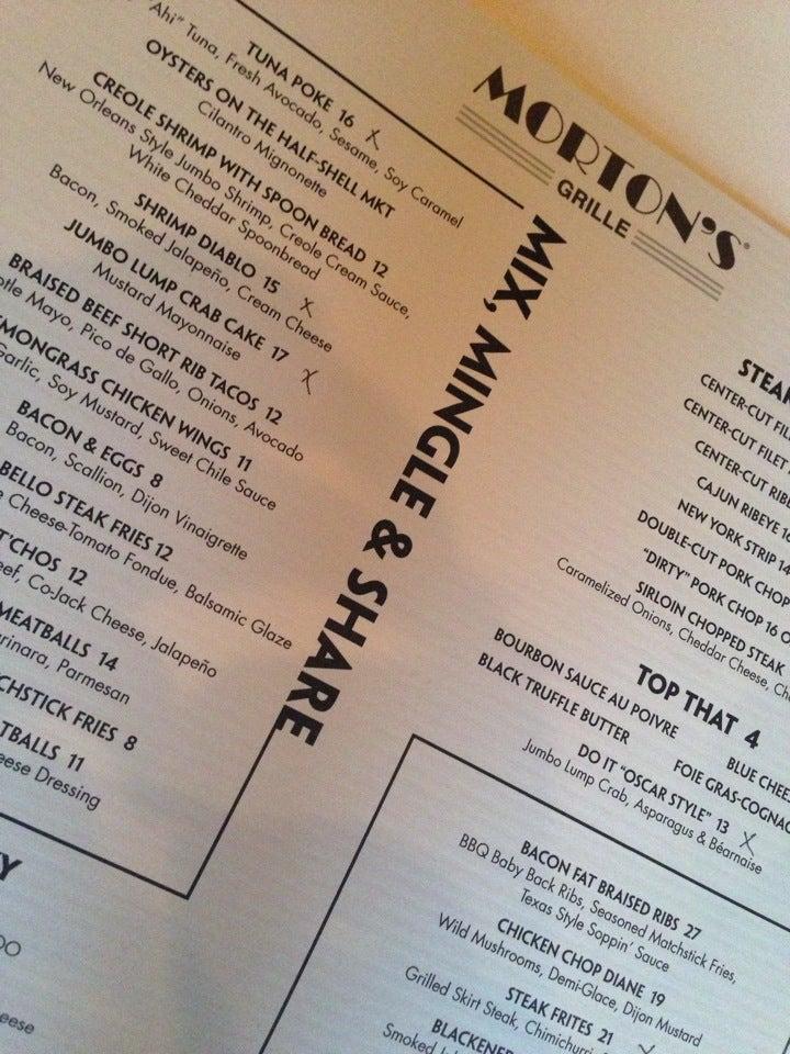 Menu at Morton's Grille pub & bar, The Woodlands