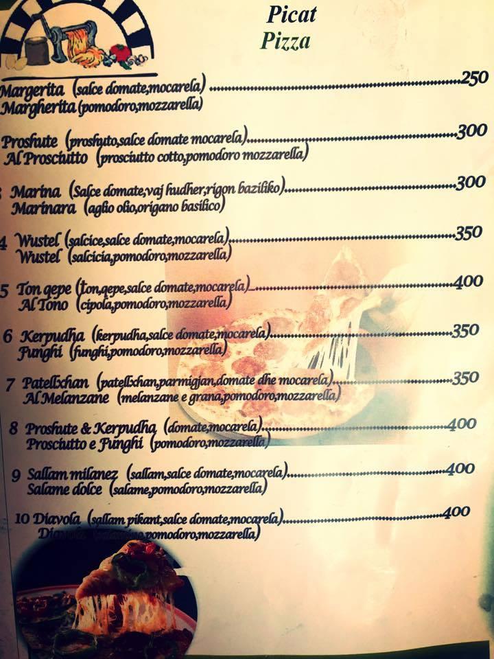 Menu at Piceri Marku Italiane restaurant, Lezhë District