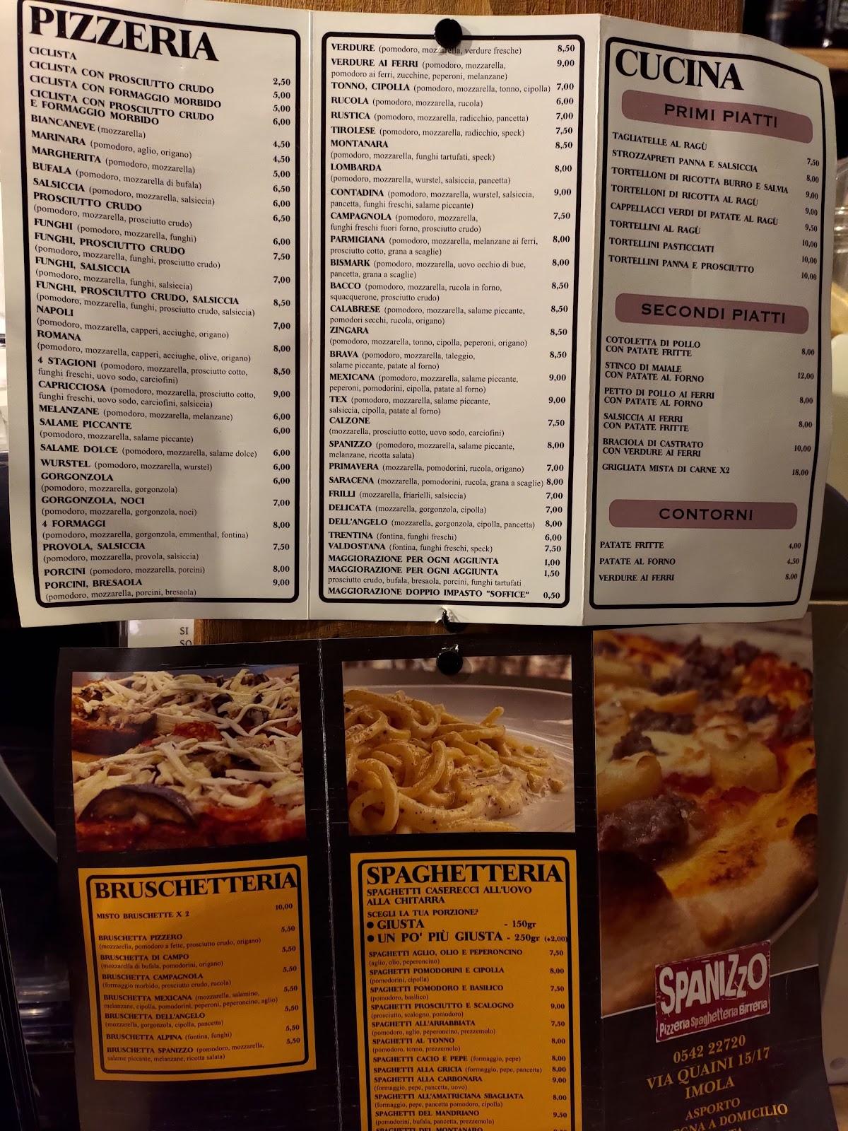 Menu da Pizzeria Spaghetteria Birreria - Spanizzo, Imola