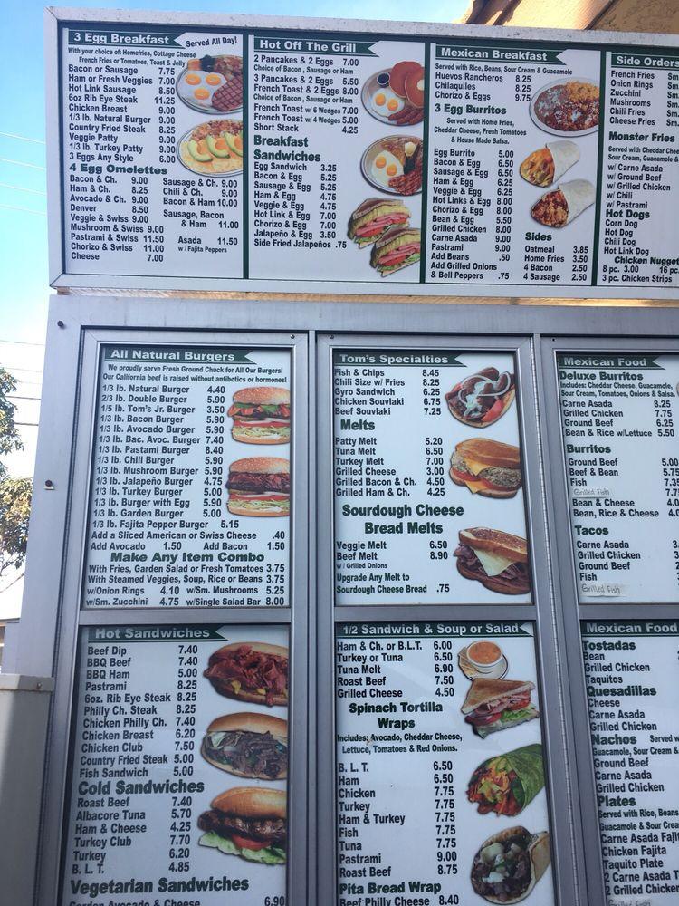 Menu at Tom's Place restaurant, Costa Mesa, 799 W 17th St