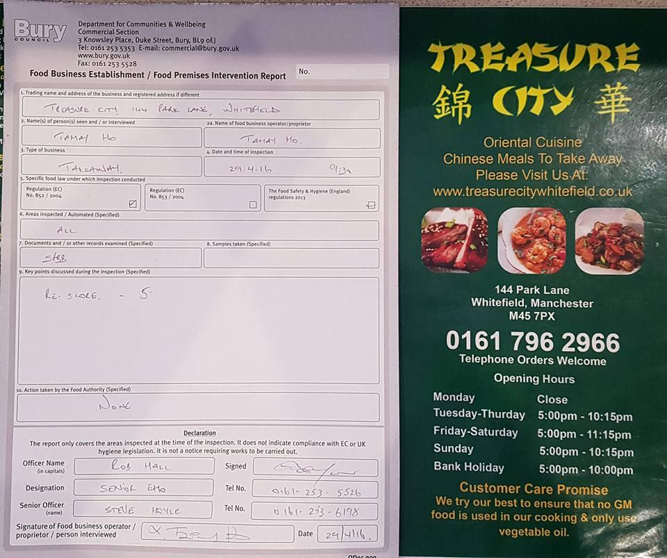 Carta de comida rápida Treasure City, Whitefield