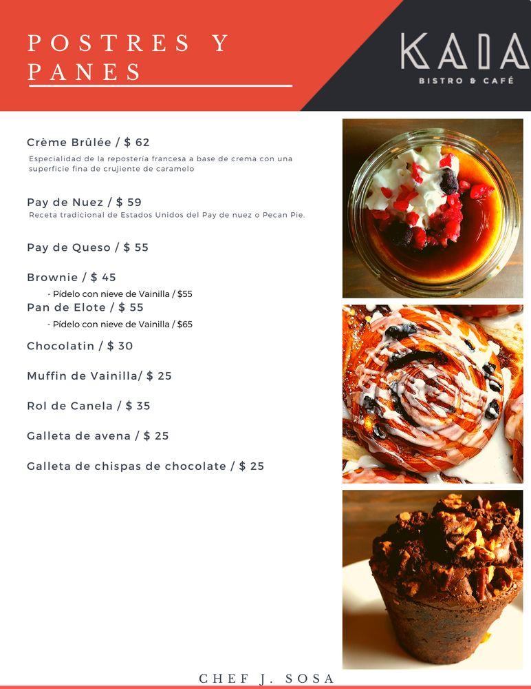 Menu at KAIA BISTRO & CAFE, Monterrey