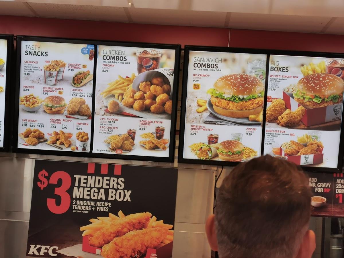 Menu at KFC restaurant, Calgary, 17 Ave SW