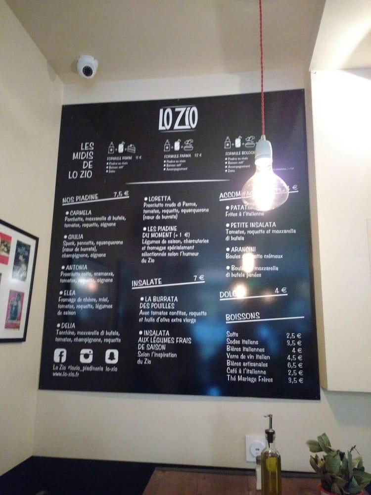 Menu at Lo Zio restaurant, Paris, 18 Pass. des Panoramas