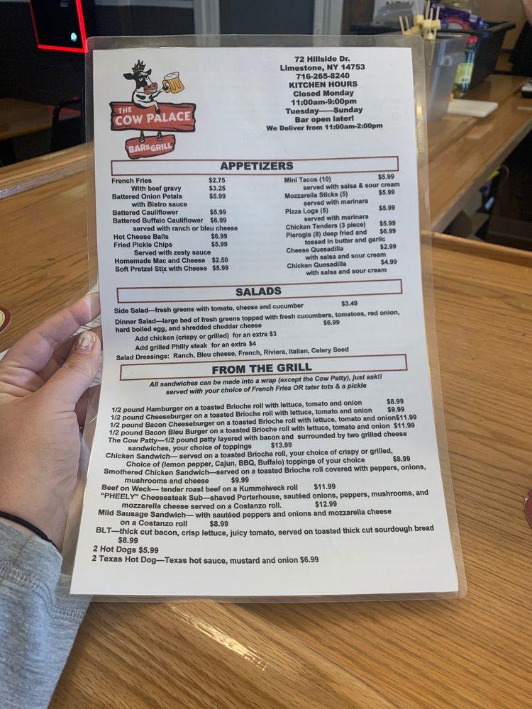 Menu at The Cow Palace Bar & Grille, Limestone, 72 Hillside Dr