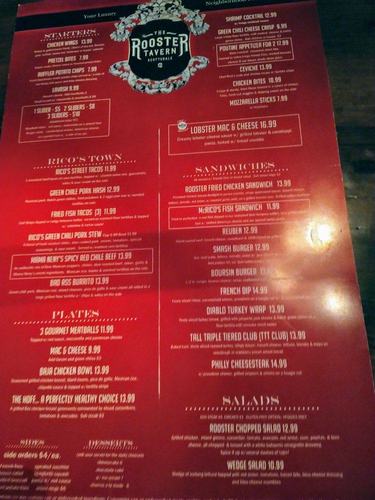Menu at The Rooster Tavern pub & bar, Scottsdale