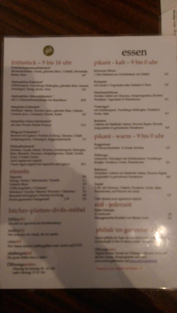 Menu at phil cafe, Vienna