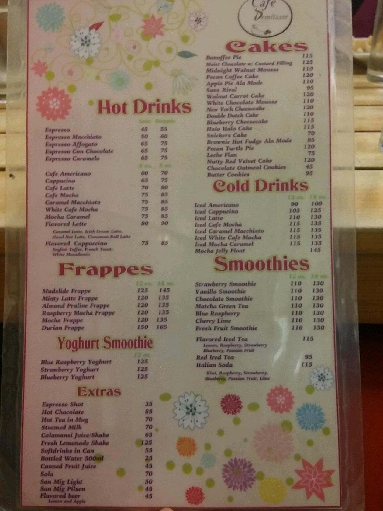 Menu at Cafe Demitasse, Davao City