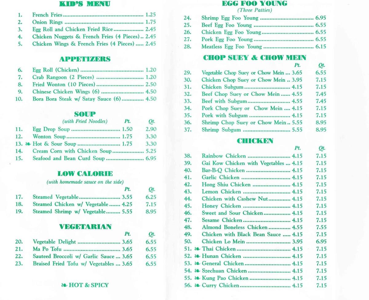 Menu at China Express restaurant, Adrian
