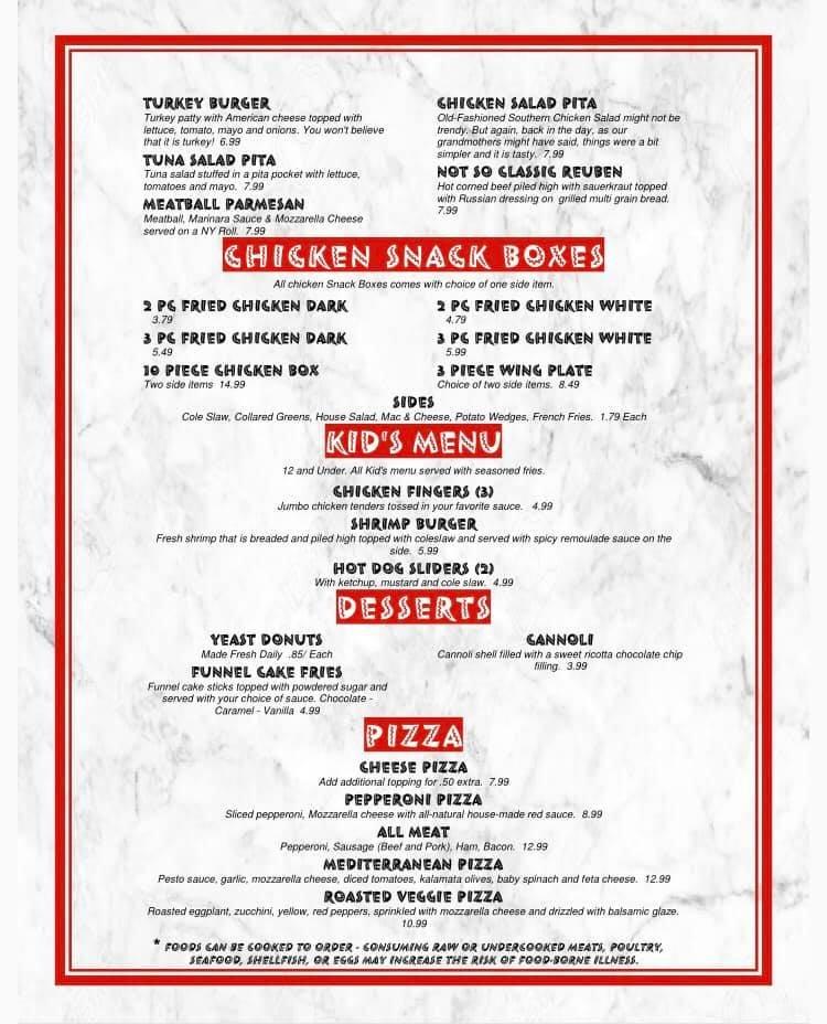 Menu at Gabriella’s restaurant, Dunn