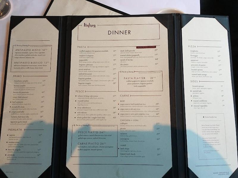 Menu at Italian Kitchen restaurant, Vancouver, 860 Burrard St