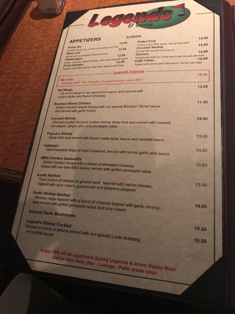 Menu at Legends & Icons Pub & Grill, Palm Desert