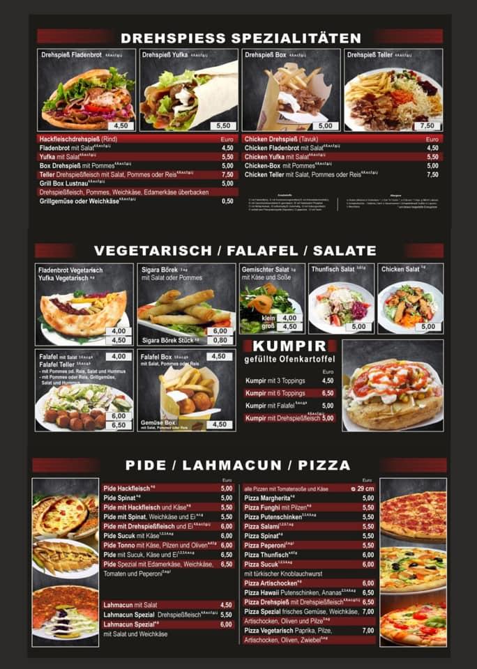 Menu at Lustnauer Imbiss restaurant, Tübingen