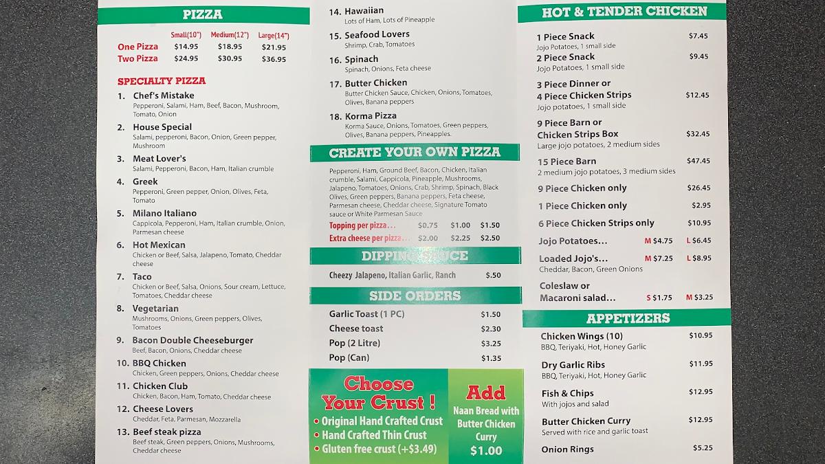 Menu at Milano Express Pizza pizzeria, Fruitvale