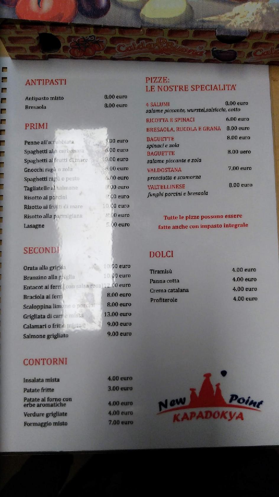 Menu at New Point Kapodokya pizzeria, Lecco