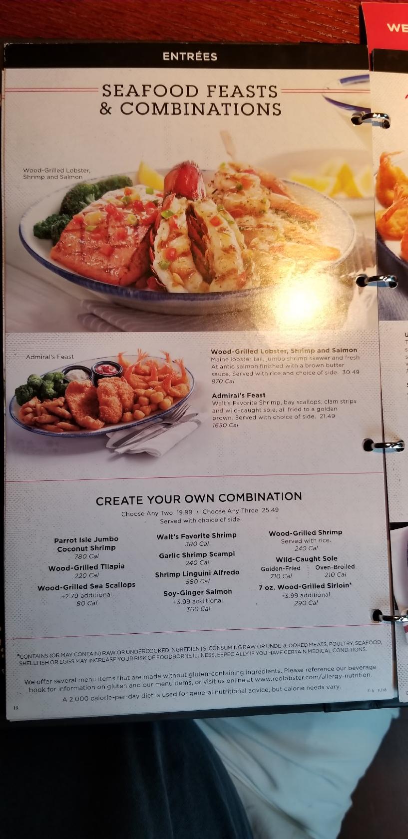 Menu at Red Lobster restaurant, Brea, 250 Brea Mall