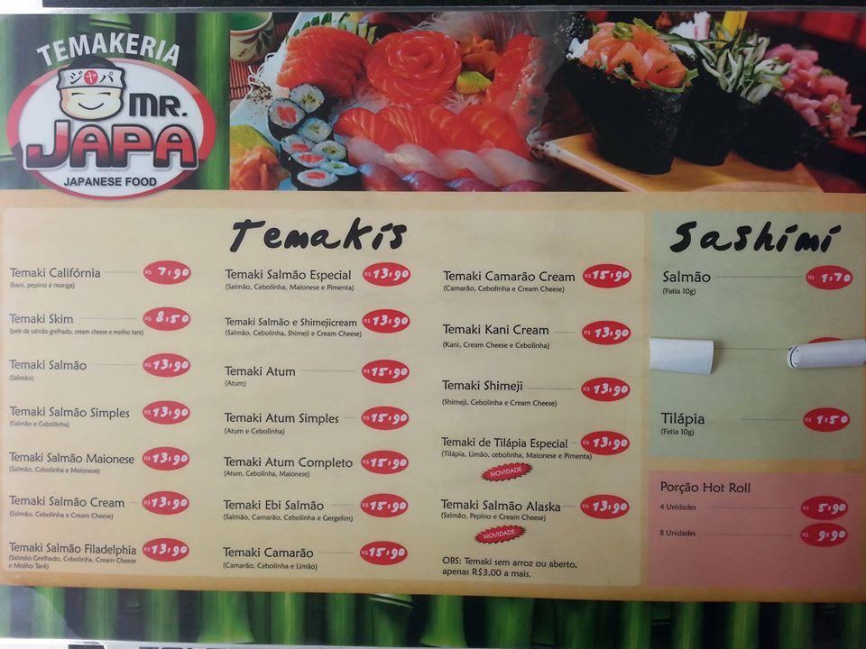 Menu at Temakeria Mr. Japa restaurant, São Bernardo do Campo