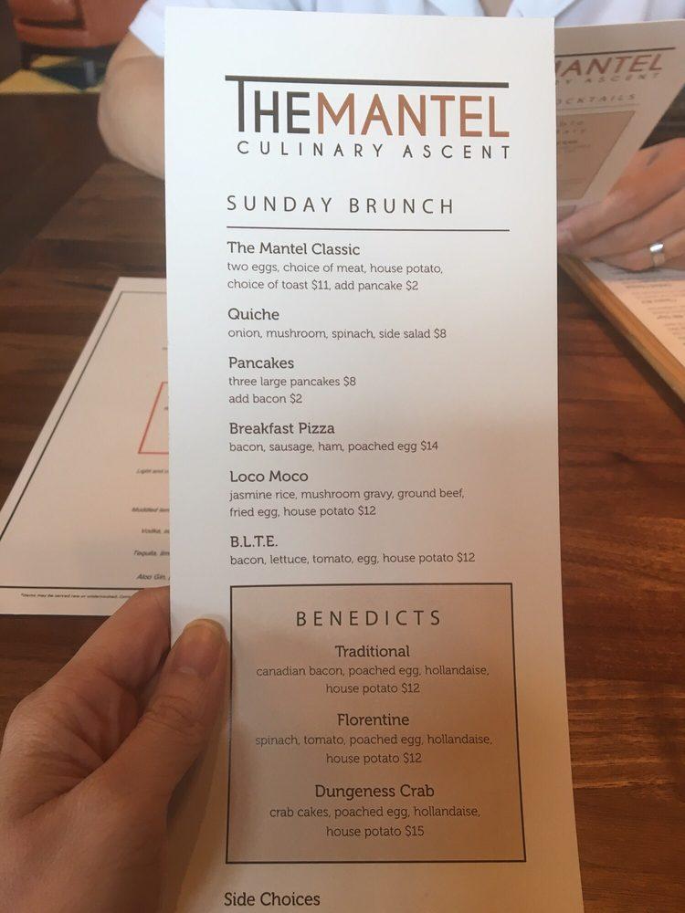 Menu at The Mantel restaurant, Bonney Lake