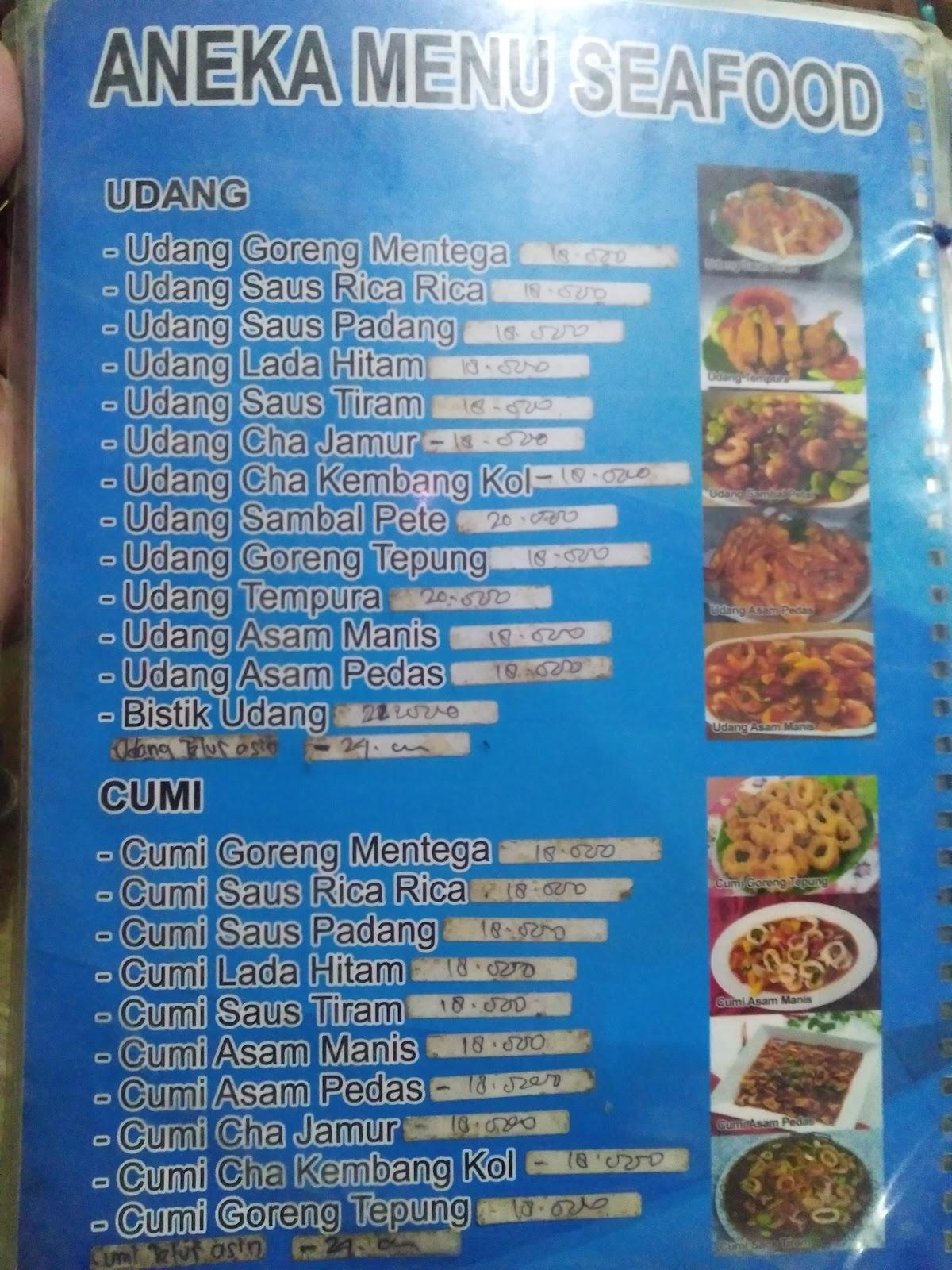 Menu at Hidangan Minang restaurant, Pontianak