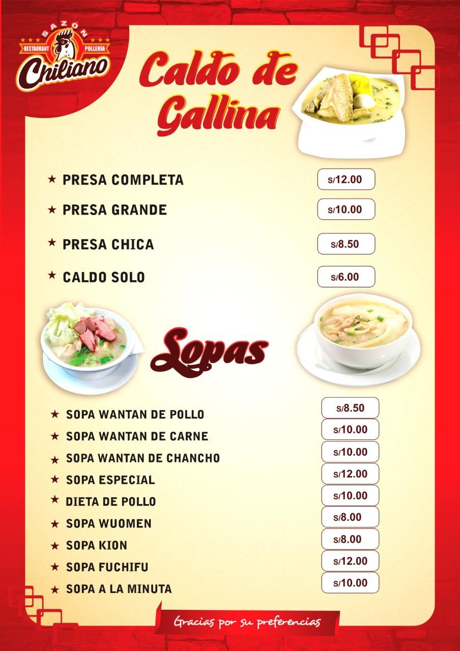Menu at Restaurant Sazón Chiliano, San Martín de Porres, Av. Perú 2101-2109