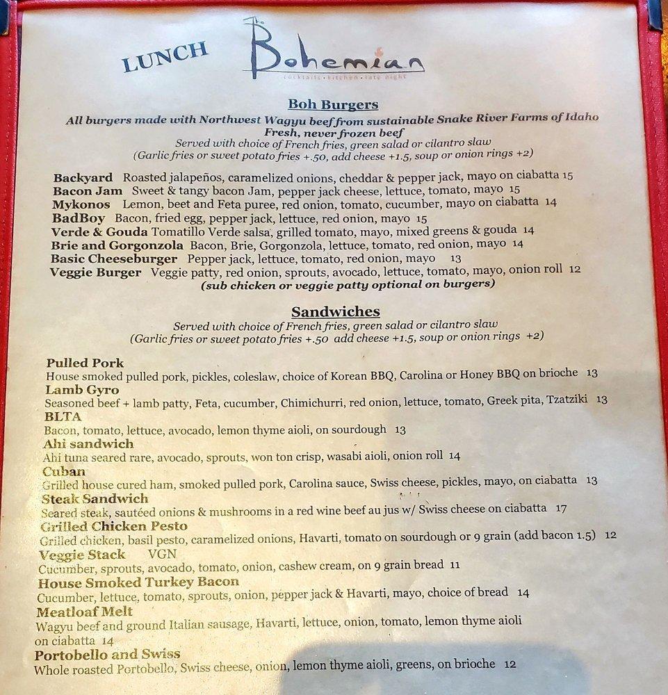 Menu at Bohemian Bar & Bistro, Grants Pass