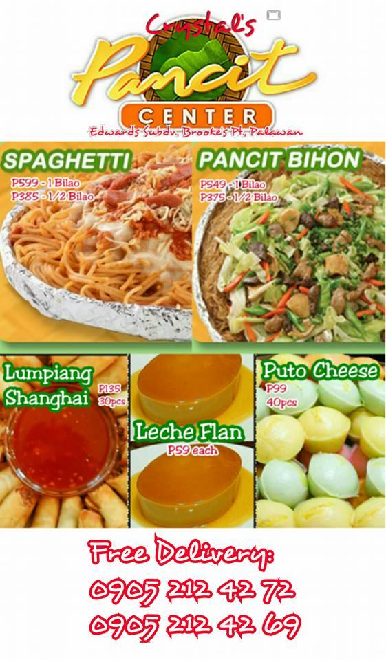 Menu at Crystal's Pancit Center & Bentelog Meals restaurant, Brooke's Point