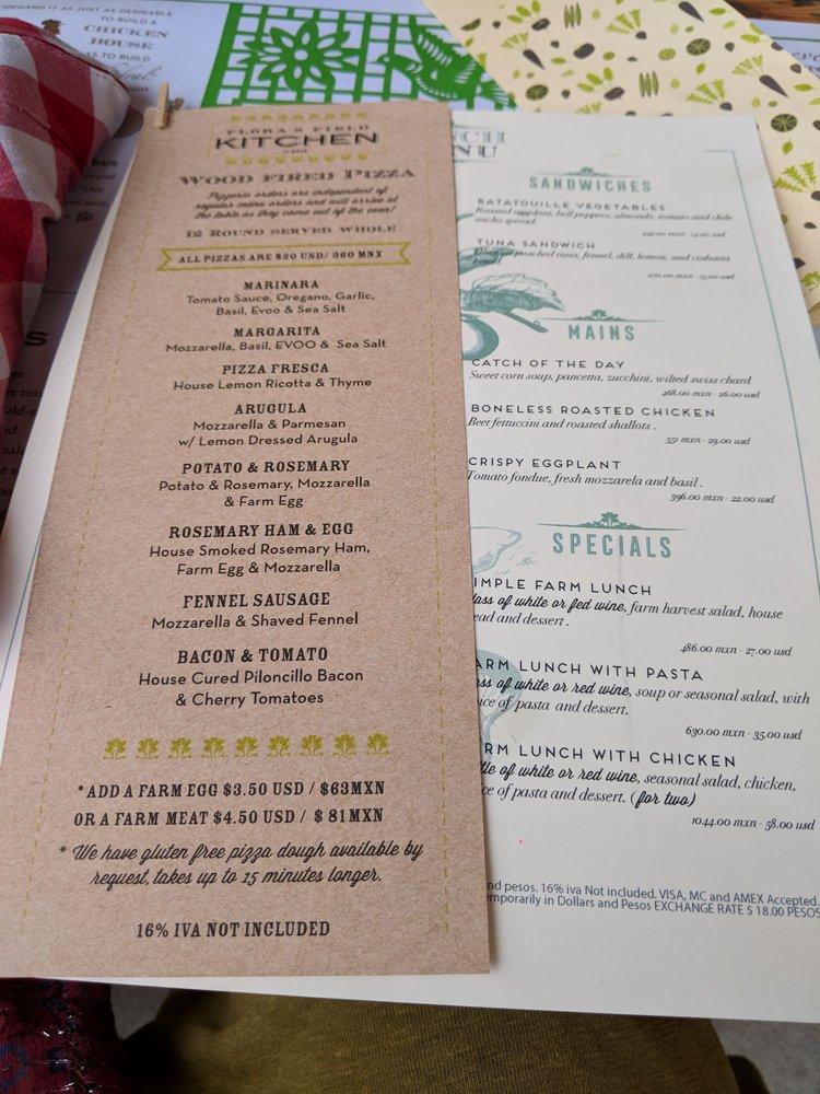 Menu at Flora Farms pizzeria, San José del Cabo, Carretera ...