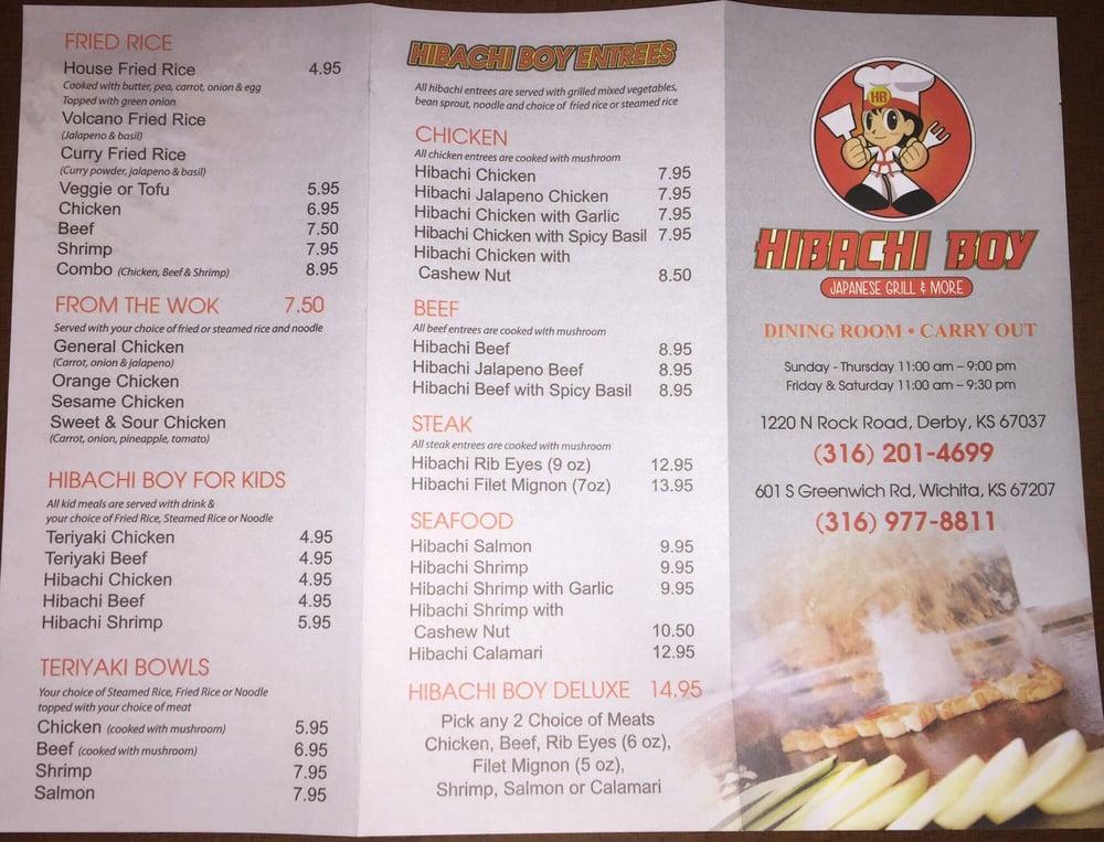 Menu at Hibachi Boy restaurant, Derby, N Rock Rd