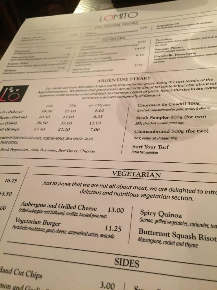 Menu at Lomito Northwood steakhouse, Northwood