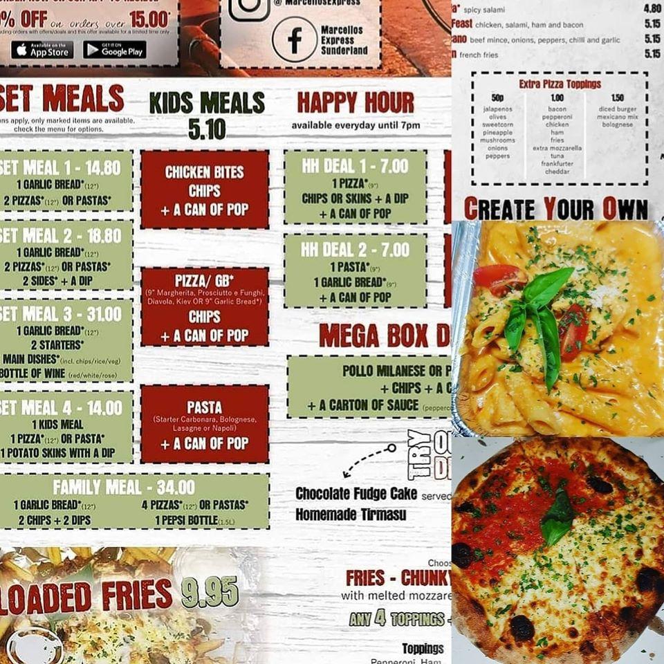 Menu at Marcellos Express Take Away Sunderland restaurant, Sunderland
