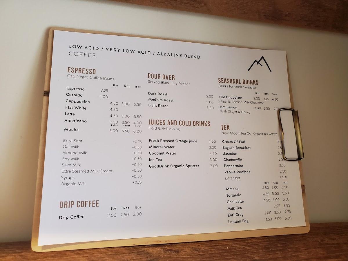 Carta de Mountain Top Cafe, Nakusp