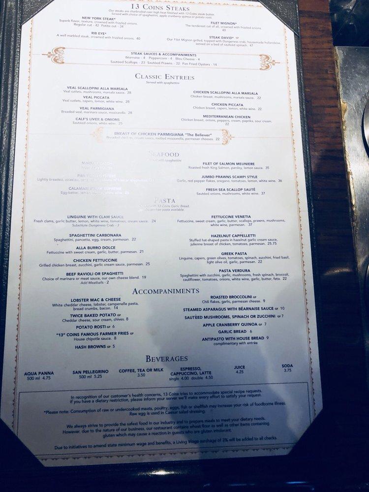 Carta del pub y bar 13 Coins Seattle, Seattle, 255 S King St