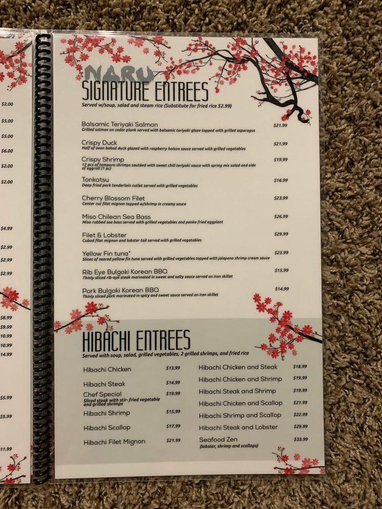 Carta de Naru Japanese Restaurant, Southaven