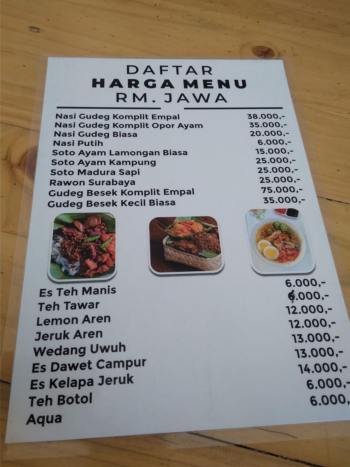 Menu at R.M Jawa Ibu Ellys restaurant, Sukabumi