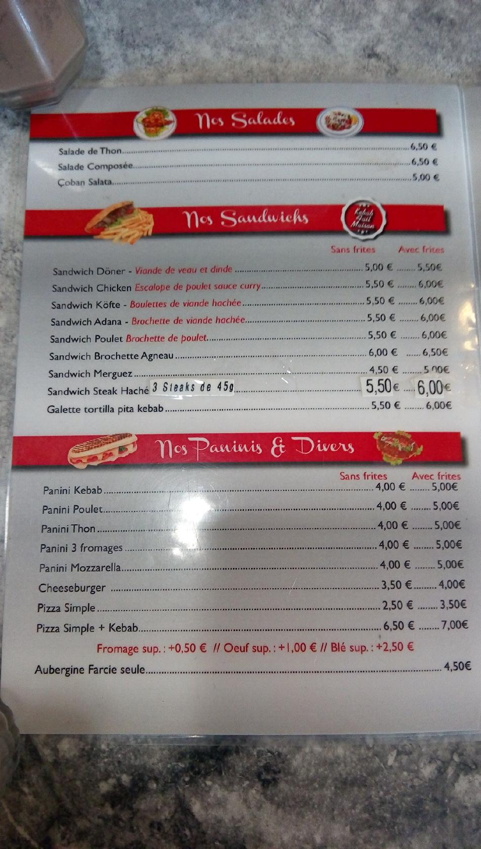 Menu at Restaurant AB Istanbul, Saint-Denis