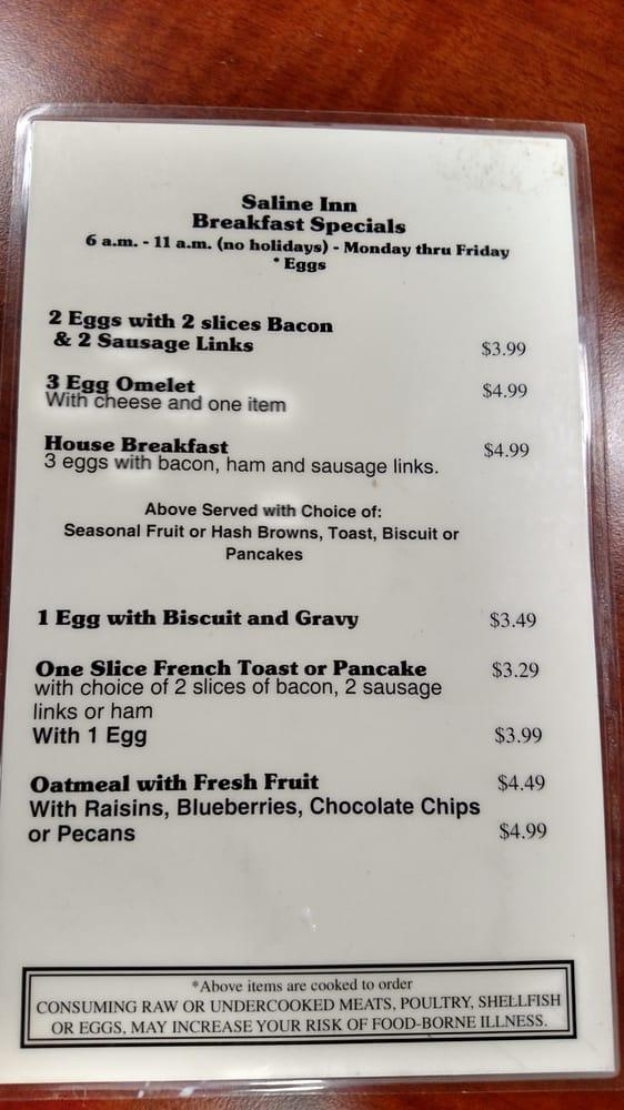 Menu at Saline Inn restaurant, Saline