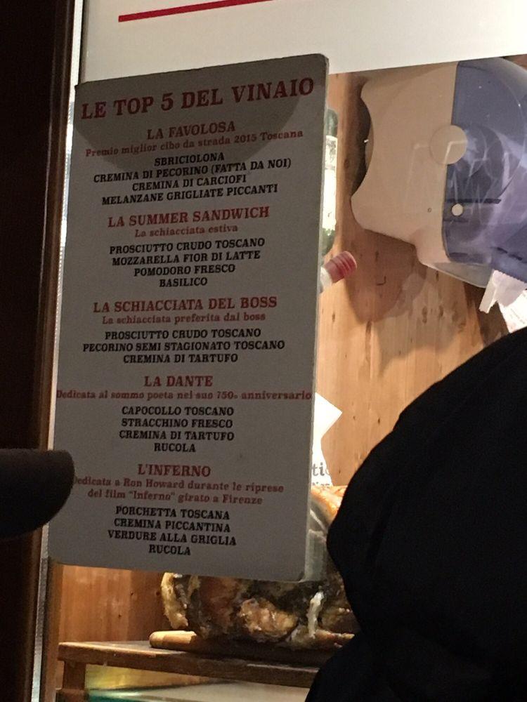 Menu at All’Antico Vinaio cafe, Florence