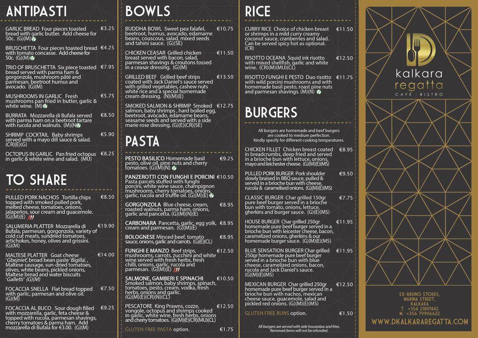 Menu at D Kalkara Regatta restaurant, Kalkara