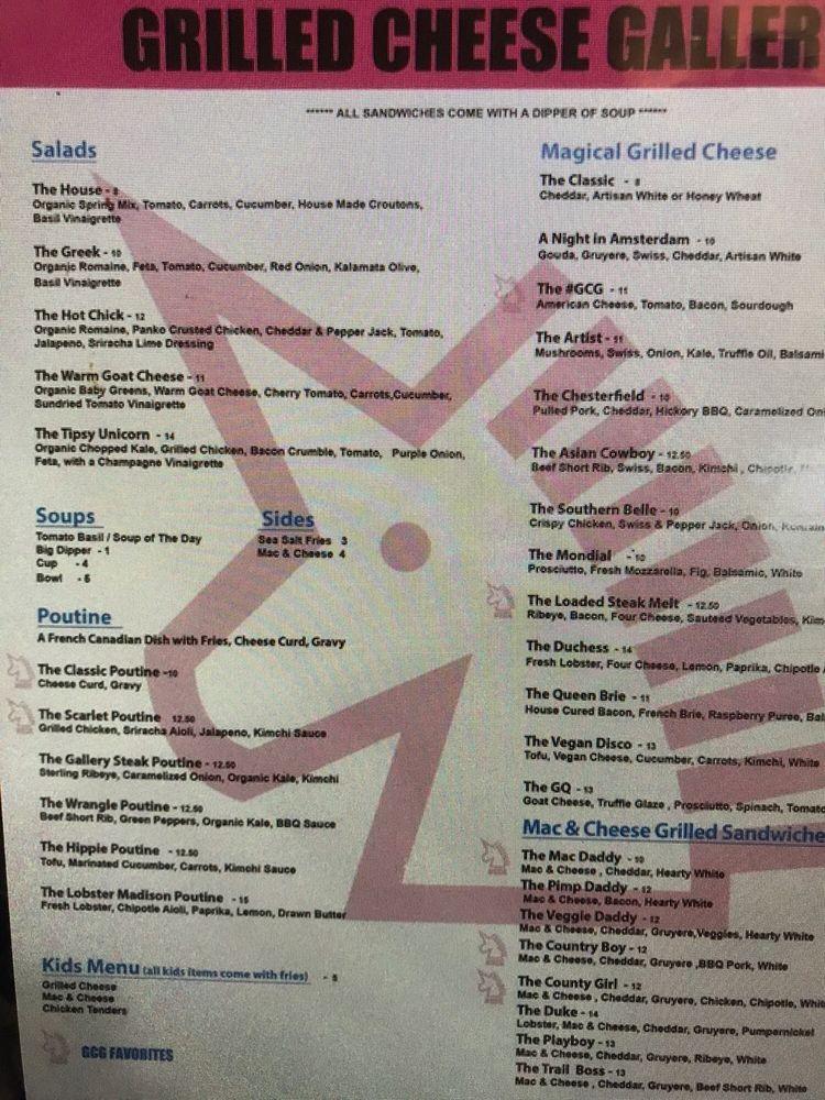 Menu at Grilled Cheese Gallery restaurant, St. Augustine