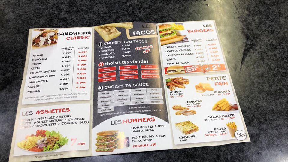 Menu au Kebab Aladin restaurant, Perpignan