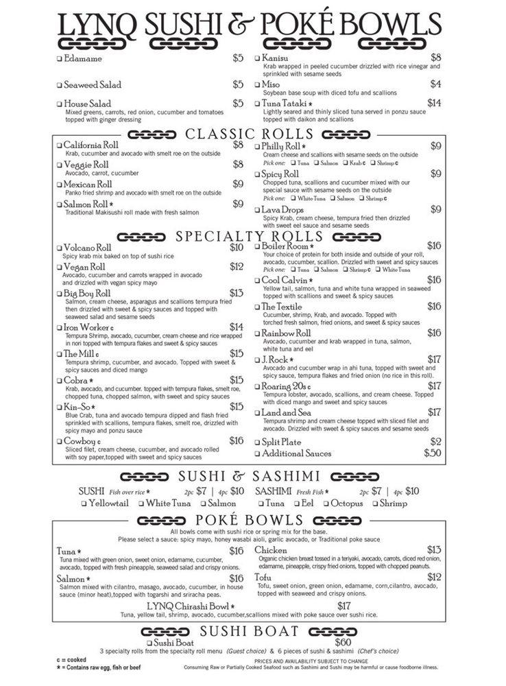 Menu at LYNQ restaurant, Fort Myers, Summerlin Rd #223