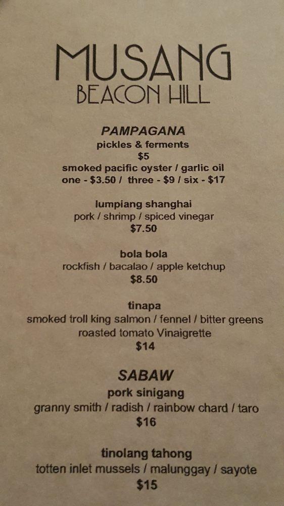 Menu at Musang restaurant, Seattle