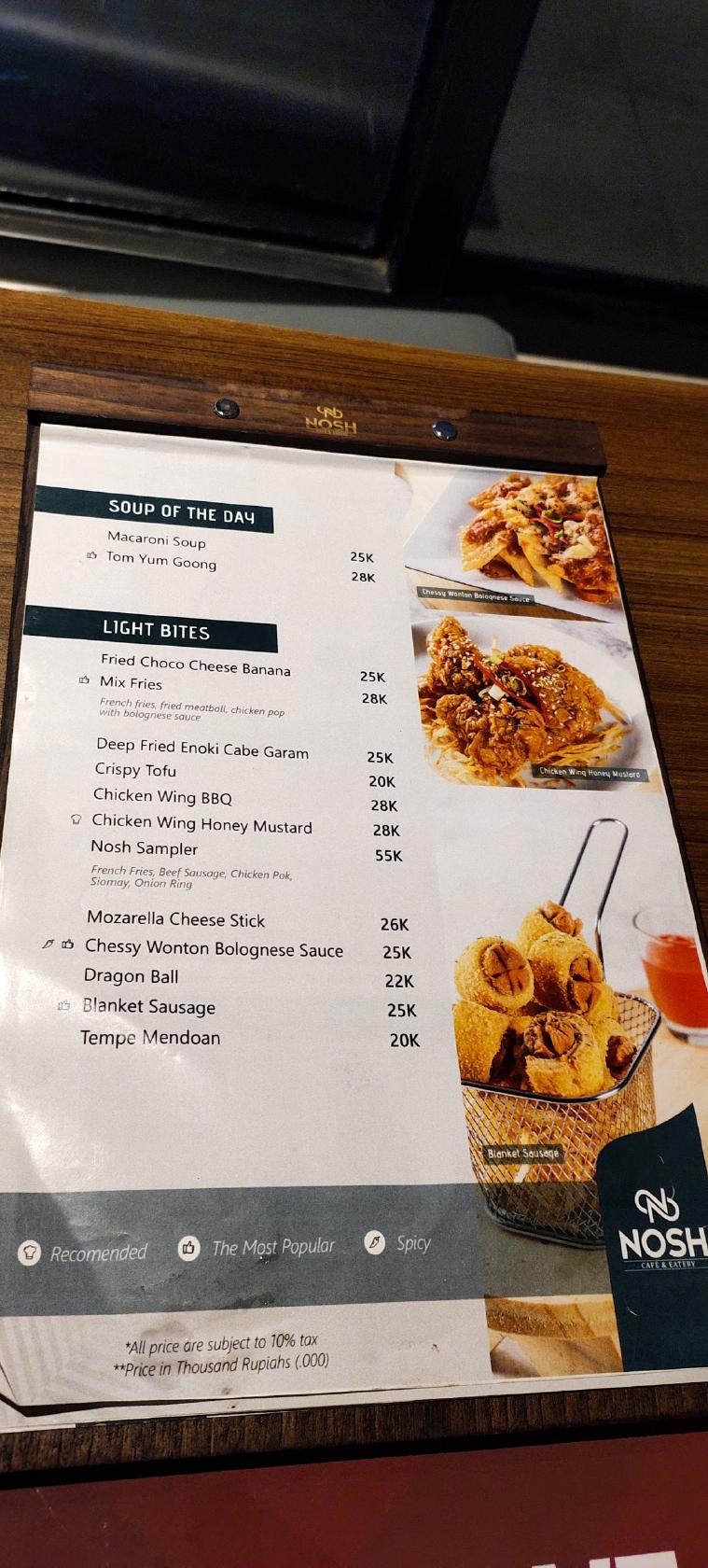 Menu at Nosh Cafe & Eatery, Mentawa Baru Hilir, Jl. H.M. Arsyad No.2