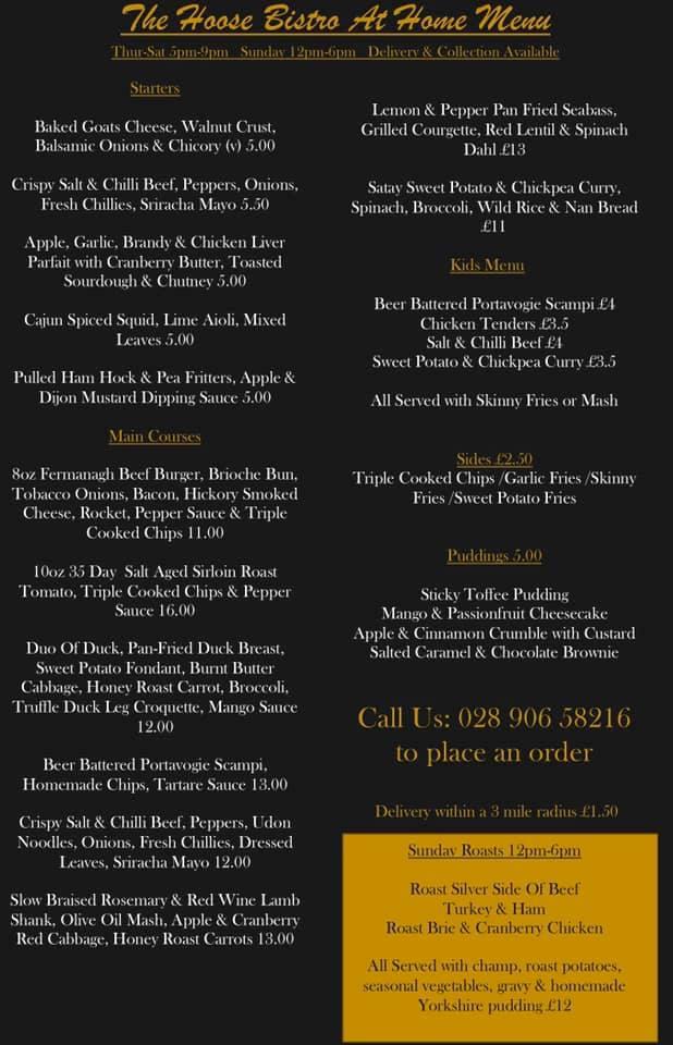 Menu at The Hoose Bistro restaurant, Belfast