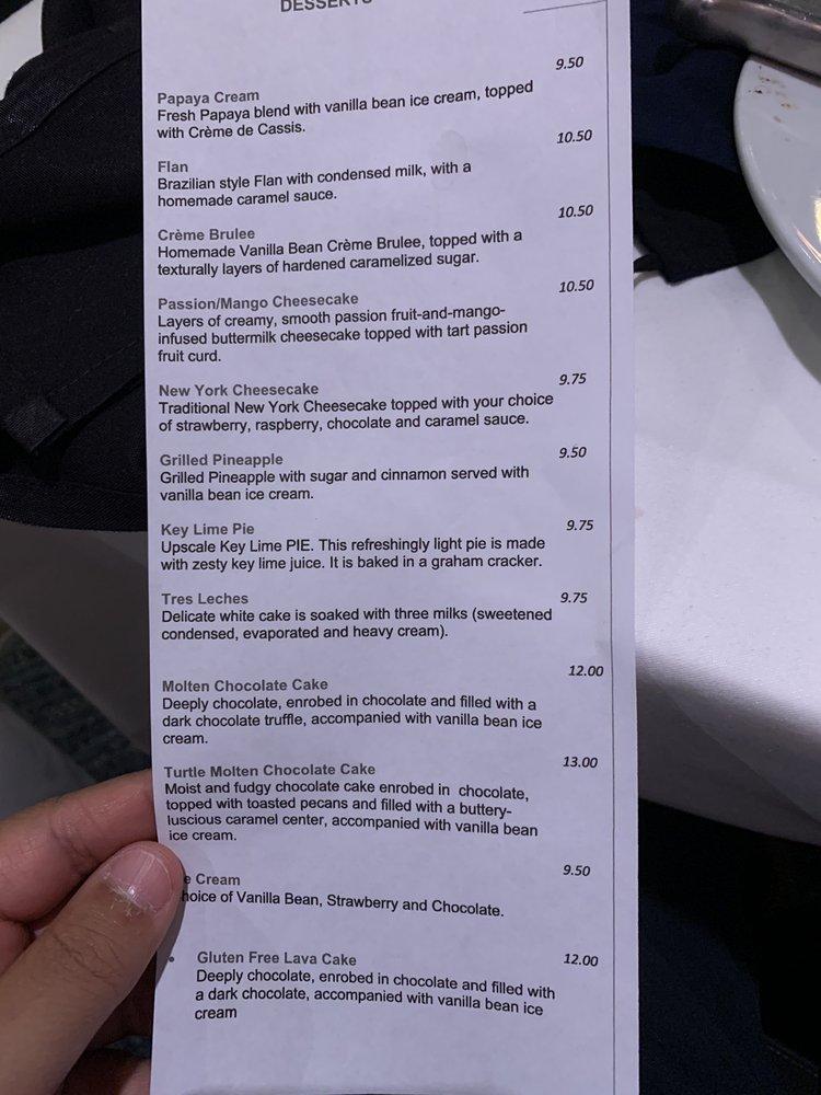 Menu at Alma Gaucha steakhouse, Boston