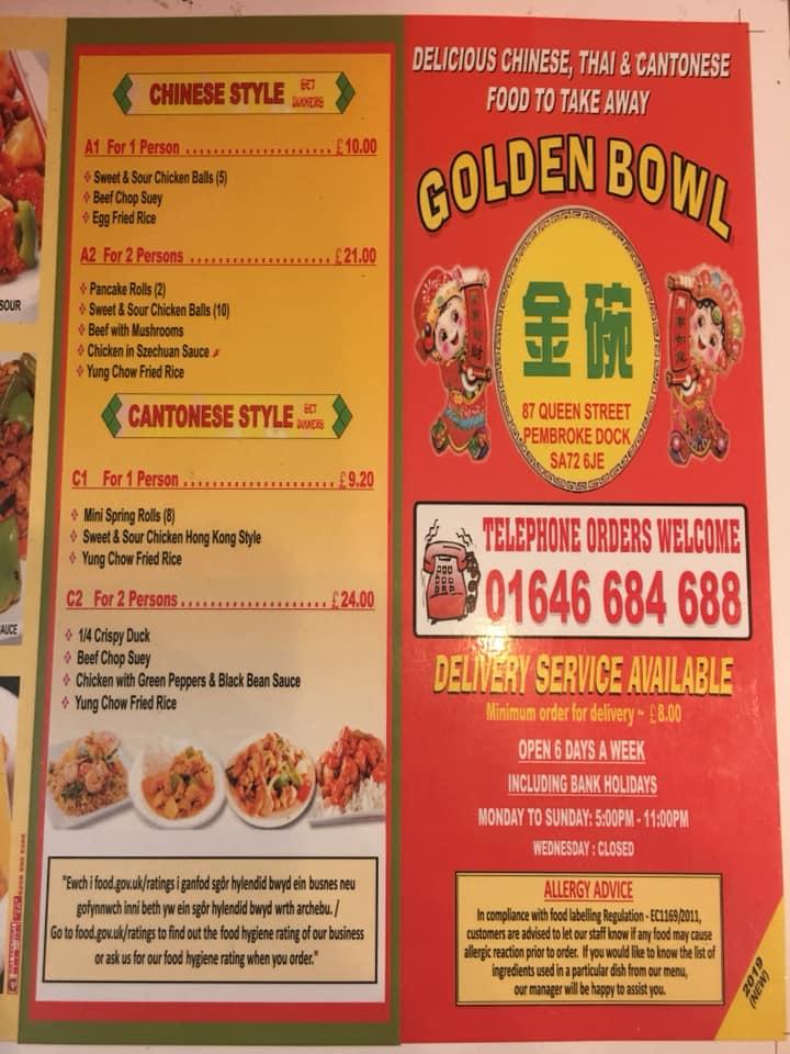 Menu at The Golden Bowl fast food, Pembroke Dock