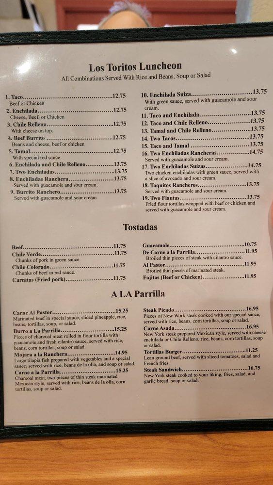 Menu at Los Toritos Mexican Restaurant, Victorville