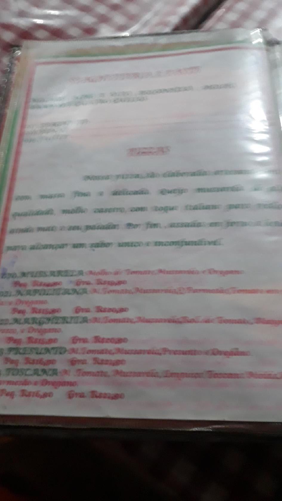 Menu at Pizzarella restaurant, Caucaia, Mathilde Conti do Amaral
