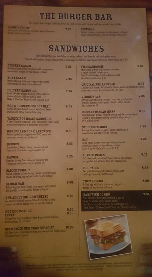 Menu at Quaker Tavern restaurant, Uxbridge, 466 Quaker Hwy #1603
